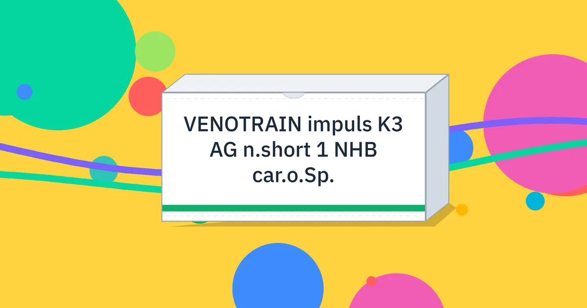 Symbolbild: Packung mit der Aufschrift VENOTRAIN impuls K3 AG n.short 1 NHB car.o.Sp. (PZN 08421824) – Verfügbarkeit und Bezug in Apotheken in Frankfurt am Main