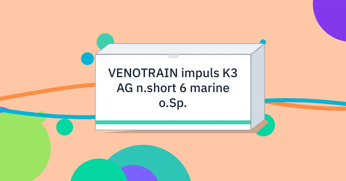 Symbolbild: Packung mit der Aufschrift VENOTRAIN impuls K3 AG n.short 6 marine o.Sp. (PZN 15213173) – Verfügbarkeit und Bezug in Apotheken in Frankfurt am Main