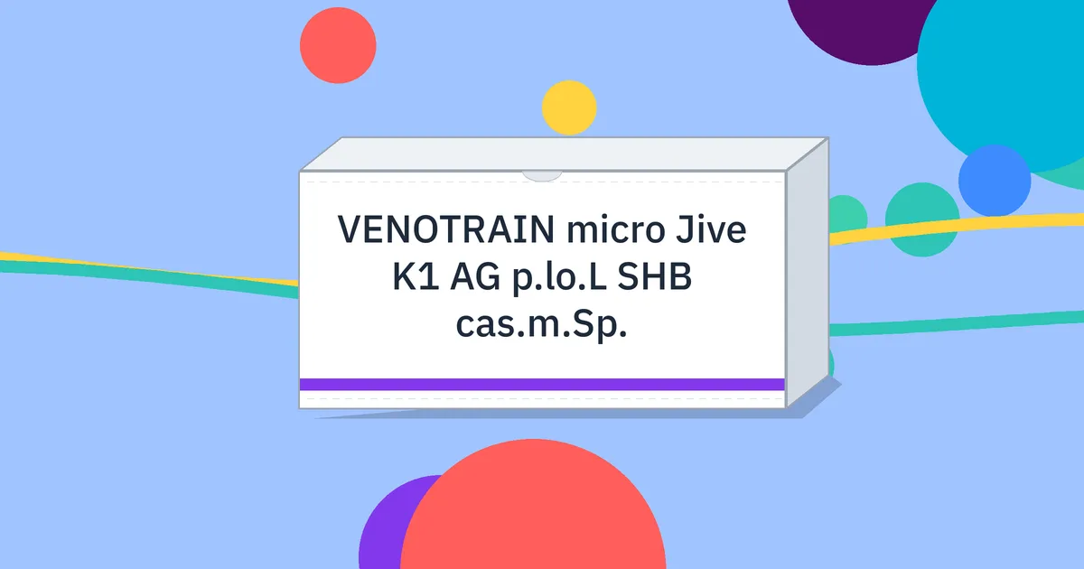 Symbolbild: Packung mit der Aufschrift VENOTRAIN micro Jive K1 AG p.lo.L SHB cas.m.Sp. (PZN 20767169) – Verfügbarkeit und Bezug in Apotheken in Frankfurt am Main