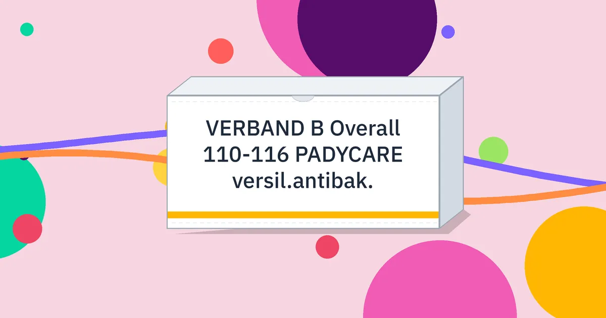 Symbolbild: Packung mit der Aufschrift VERBAND B Overall 110-116 PADYCARE versil.antibak. (PZN 10940359) – Verfügbarkeit und Bezug in Apotheken in Frankfurt am Main