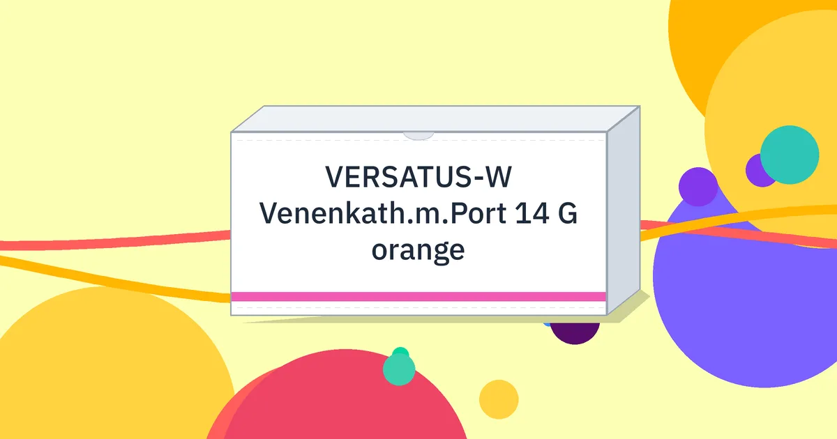 Symbolbild: Packung mit der Aufschrift VERSATUS-W Venenkath.m.Port 14 G orange (PZN 01174989) – Verfügbarkeit und Bezug in Apotheken in Frankfurt am Main