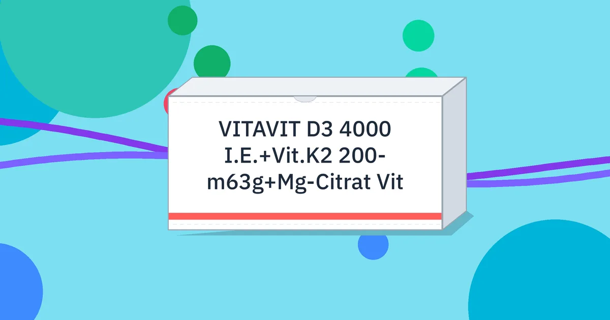 Symbolbild: Packung mit der Aufschrift VITAVIT D3 4000 I.E.+Vit.K2 200-m63g+Mg-Citrat Vit (PZN 15375237) – Verfügbarkeit und Bezug in Apotheken in Frankfurt am Main