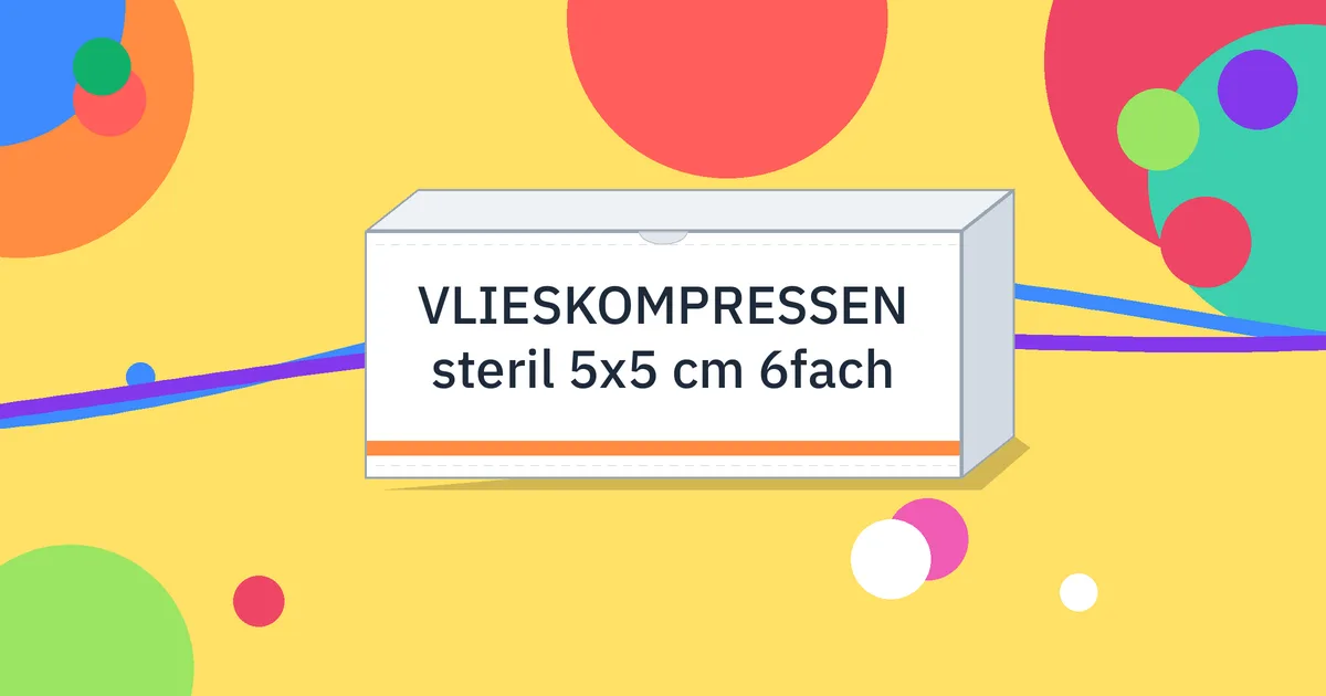 Symbolbild: Packung mit der Aufschrift VLIESKOMPRESSEN steril 5x5 cm 6fach (PZN 05017376) – Verfügbarkeit und Bezug in Apotheken in Frankfurt am Main