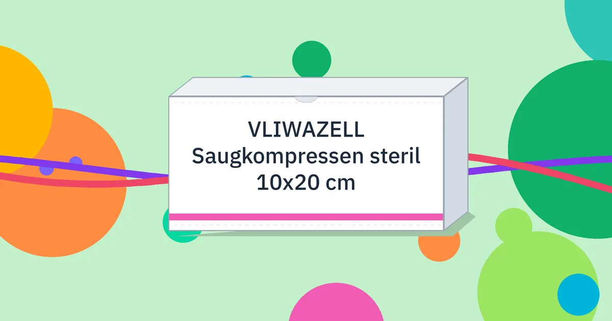 Symbolbild: Packung mit der Aufschrift VLIWAZELL Saugkompressen steril 10x20 cm (PZN 17834324) – Verfügbarkeit und Bezug in Apotheken in Frankfurt am Main