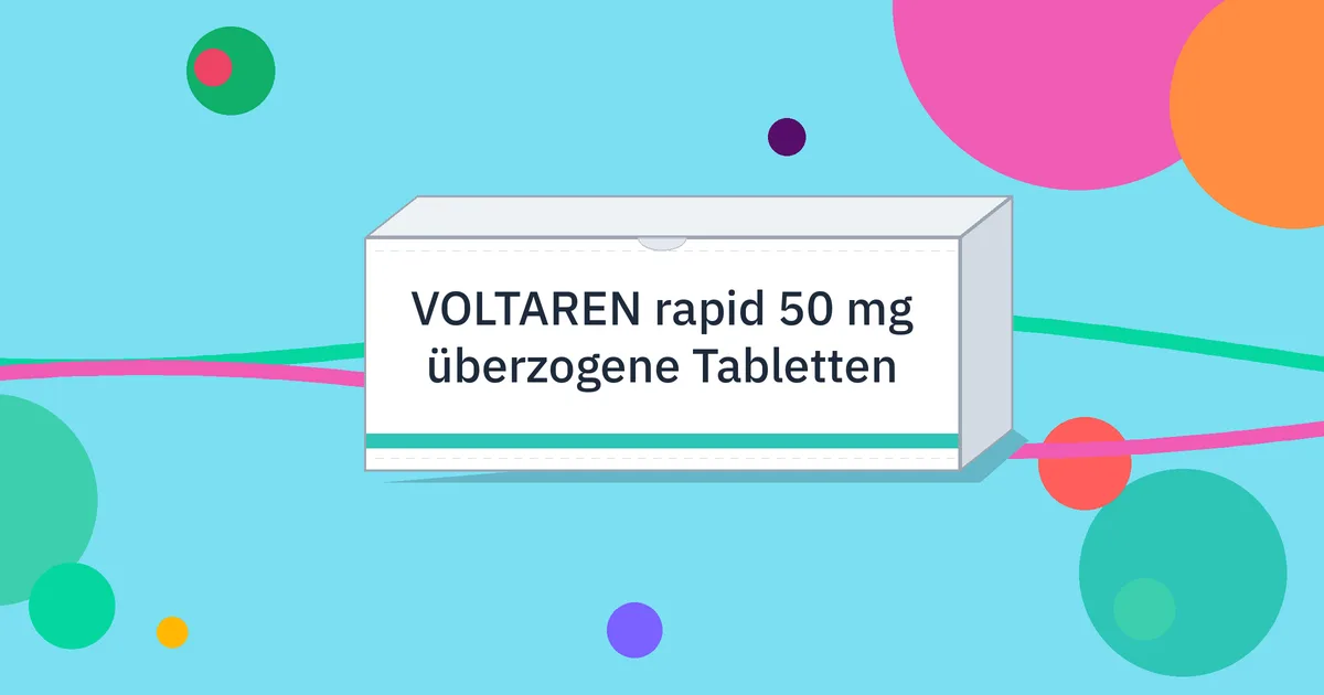 Symbolbild: Packung mit der Aufschrift VOLTAREN rapid 50 mg überzogene Tabletten (PZN 05907650) – Verfügbarkeit und Bezug in Apotheken in Frankfurt am Main