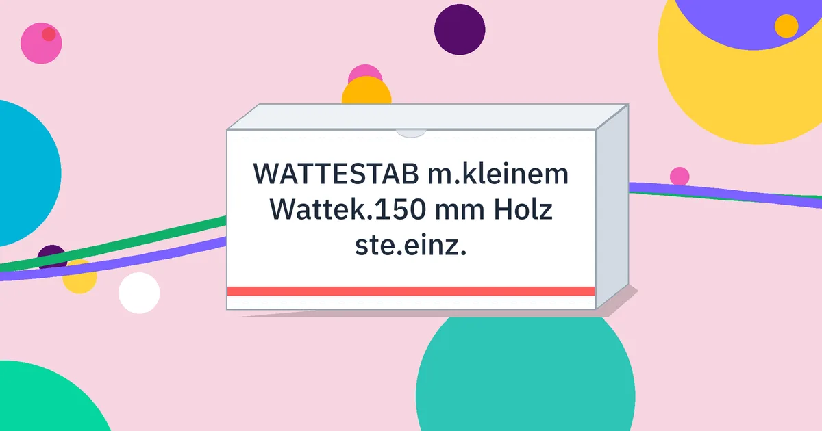 Symbolbild: Packung mit der Aufschrift WATTESTAB m.kleinem Wattek.150 mm Holz ste.einz. (PZN 01407459) – Verfügbarkeit und Bezug in Apotheken in Frankfurt am Main