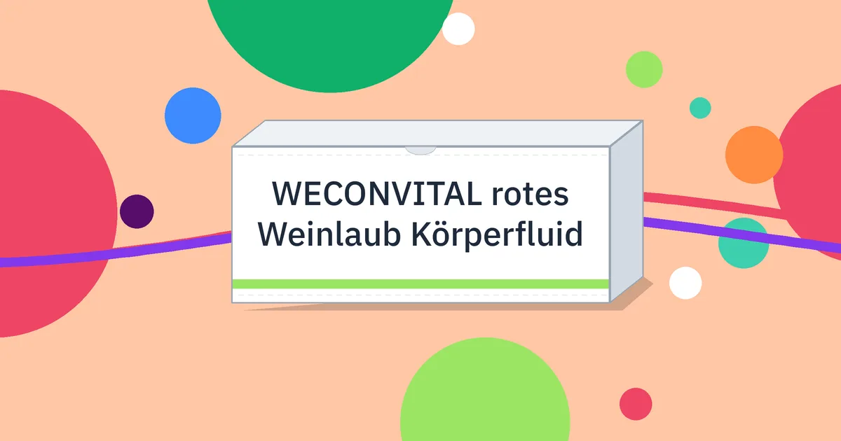 Symbolbild: Packung mit der Aufschrift WECONVITAL rotes Weinlaub Körperfluid (PZN 13875467) – Verfügbarkeit und Bezug in Apotheken in Frankfurt am Main