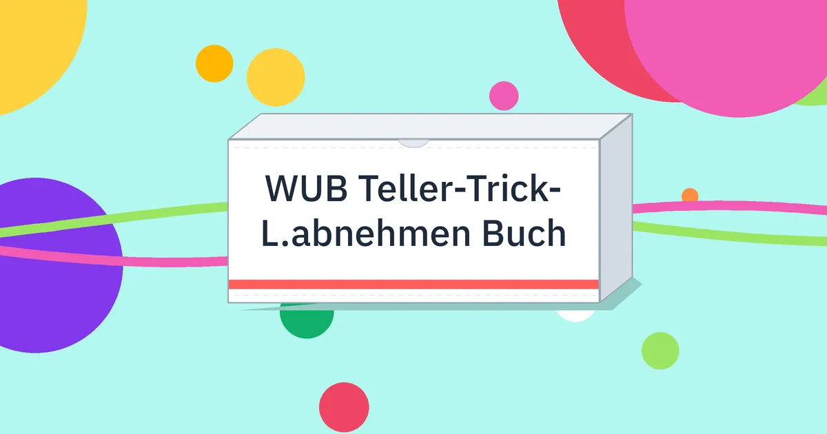 Symbolbild: Packung mit der Aufschrift WUB Teller-Trick-L.abnehmen Buch (PZN 19133123) – Verfügbarkeit und Bezug in Apotheken in Frankfurt am Main