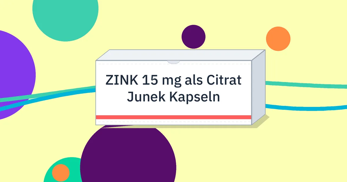 Symbolbild: Packung mit der Aufschrift ZINK 15 mg als Citrat Junek Kapseln (PZN 20284005) – Verfügbarkeit und Bezug in Apotheken in Frankfurt am Main
