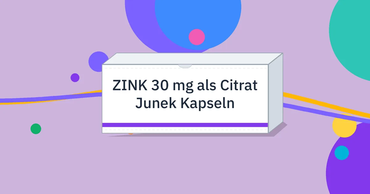 Symbolbild: Packung mit der Aufschrift ZINK 30 mg als Citrat Junek Kapseln (PZN 20284028) – Verfügbarkeit und Bezug in Apotheken in Frankfurt am Main