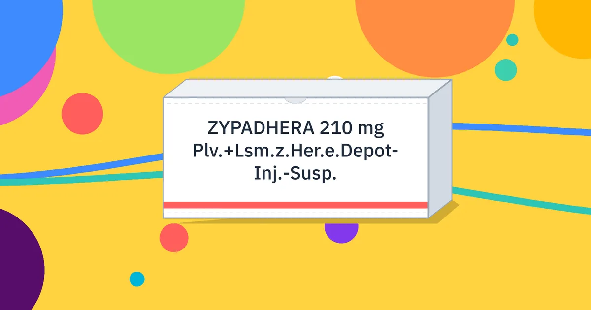 Symbolbild: Packung mit der Aufschrift ZYPADHERA 210 mg Plv.+Lsm.z.Her.e.Depot-Inj.-Susp. (PZN 10130206) – Verfügbarkeit und Bezug in Apotheken in Frankfurt am Main