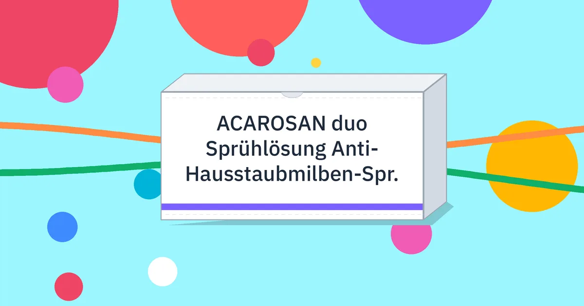 Symbolbild: Packung mit der Aufschrift ACAROSAN duo Sprühlösung Anti-Hausstaubmilben-Spr. (PZN 14361026) – Verfügbarkeit und Bezug in Apotheken in Frankfurt am Main
