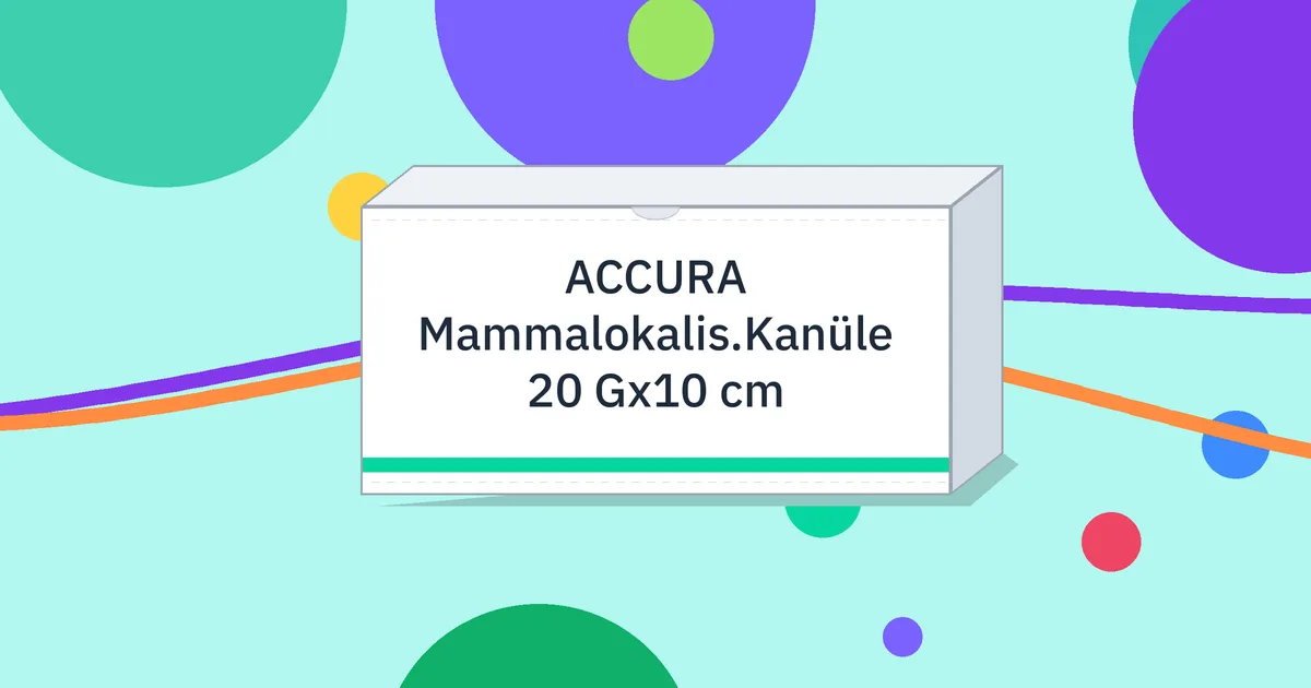 Symbolbild: Packung mit der Aufschrift ACCURA Mammalokalis.Kanüle 20 Gx10 cm (PZN 02294069) – Verfügbarkeit und Bezug in Apotheken in Frankfurt am Main