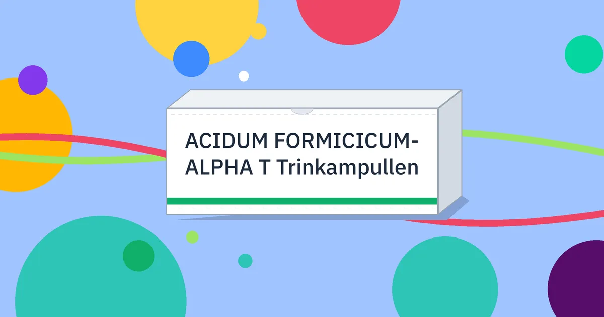 Symbolbild: Packung mit der Aufschrift ACIDUM FORMICICUM-ALPHA T Trinkampullen (PZN 10220004) – Verfügbarkeit und Bezug in Apotheken in Frankfurt am Main