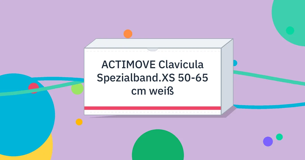 Symbolbild: Packung mit der Aufschrift ACTIMOVE Clavicula Spezialband.XS 50-65 cm weiß (PZN 18222801) – Verfügbarkeit und Bezug in Apotheken in Frankfurt am Main