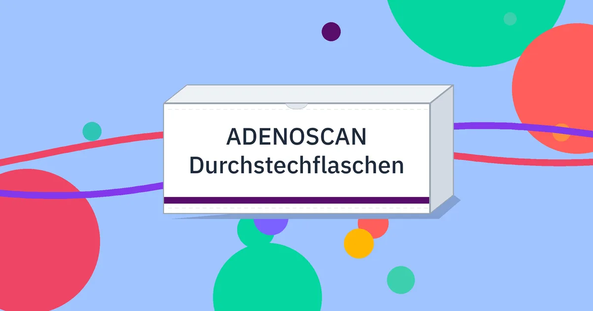 Symbolbild: Packung mit der Aufschrift ADENOSCAN Durchstechflaschen (PZN 08523832) – Verfügbarkeit und Bezug in Apotheken in Frankfurt am Main
