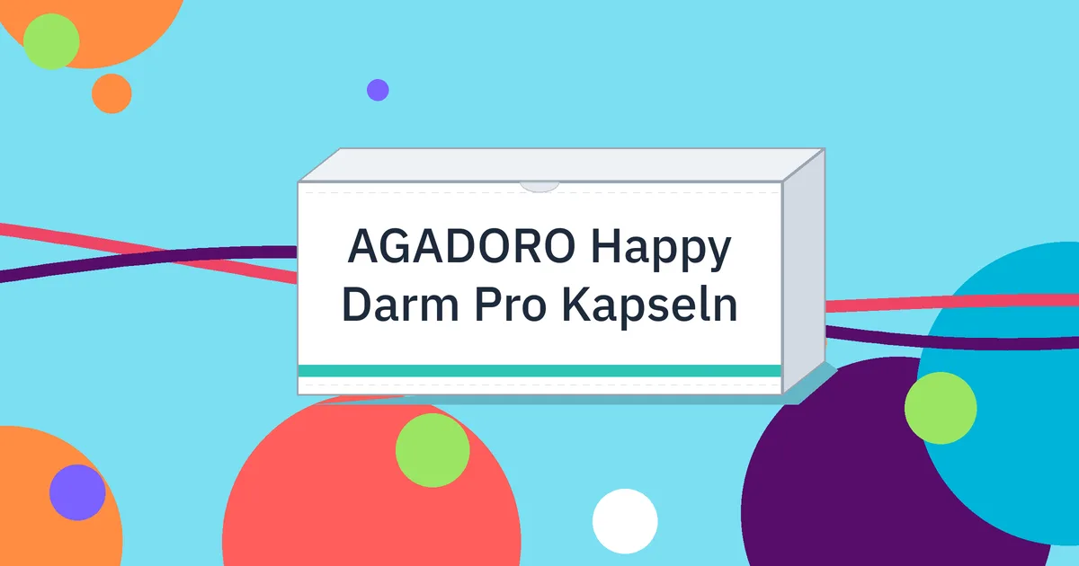 Symbolbild: Packung mit der Aufschrift AGADORO Happy Darm Pro Kapseln (PZN 17436262) – Verfügbarkeit und Bezug in Apotheken in Frankfurt am Main