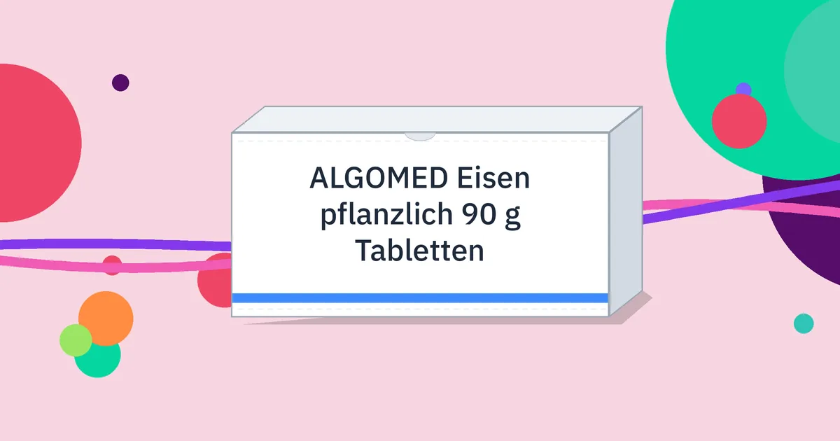 Symbolbild: Packung mit der Aufschrift ALGOMED Eisen pflanzlich 90 g Tabletten (PZN 16735979) – Verfügbarkeit und Bezug in Apotheken in Frankfurt am Main