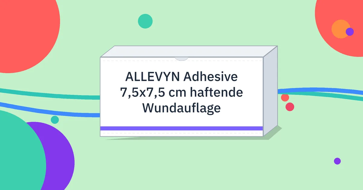 Symbolbild: Packung mit der Aufschrift ALLEVYN Adhesive 7,5x7,5 cm haftende Wundauflage (PZN 15308560) – Verfügbarkeit und Bezug in Apotheken in Frankfurt am Main