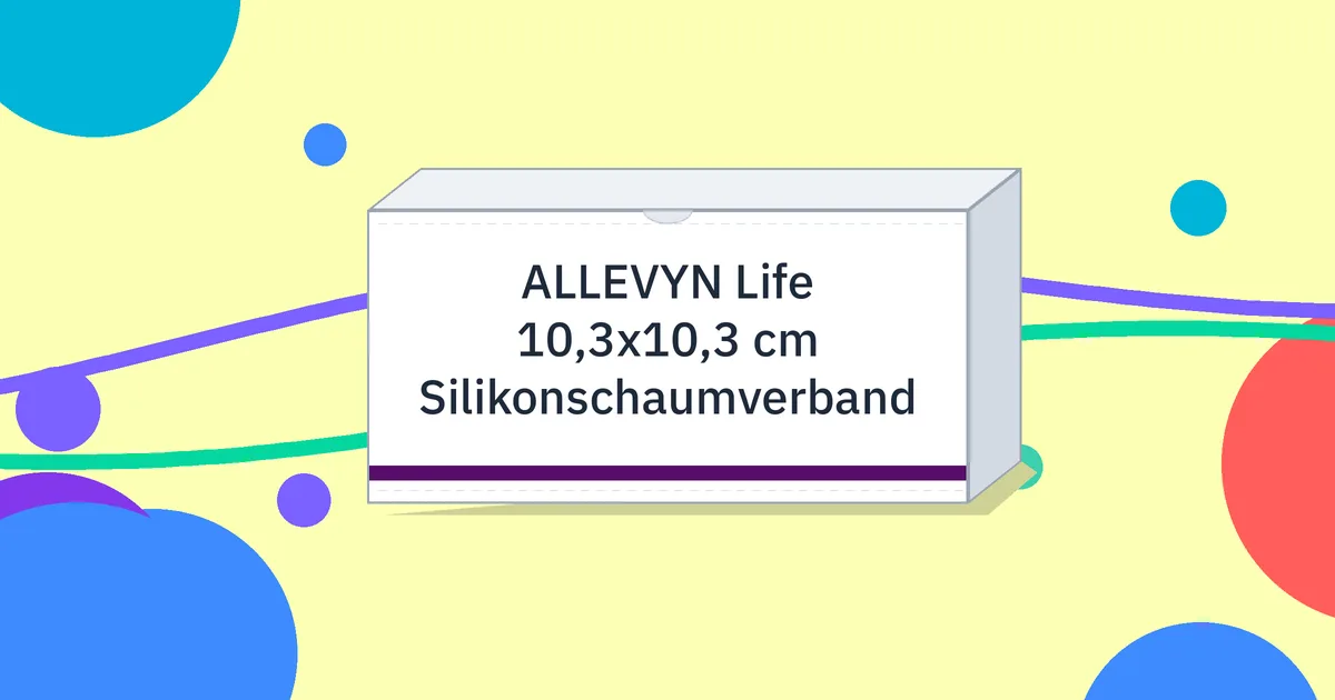Symbolbild: Packung mit der Aufschrift ALLEVYN Life 10,3x10,3 cm Silikonschaumverband (PZN 18672208) – Verfügbarkeit und Bezug in Apotheken in Frankfurt am Main