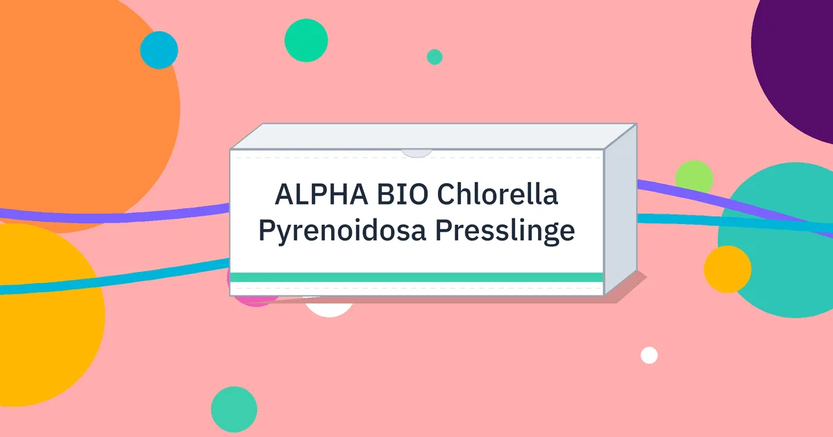 Symbolbild: Packung mit der Aufschrift ALPHA BIO Chlorella Pyrenoidosa Presslinge (PZN 18070372) – Verfügbarkeit und Bezug in Apotheken in Frankfurt am Main