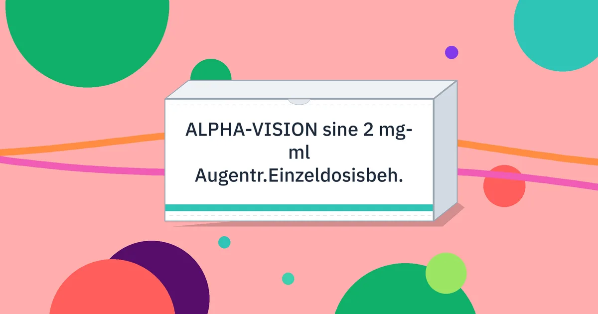 Symbolbild: Packung mit der Aufschrift ALPHA-VISION sine 2 mg-ml Augentr.Einzeldosisbeh. (PZN 19984737) – Verfügbarkeit und Bezug in Apotheken in Frankfurt am Main