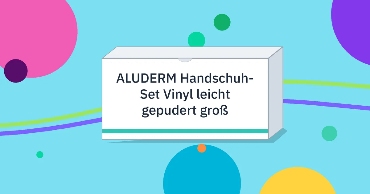 Symbolbild: Packung mit der Aufschrift ALUDERM Handschuh-Set Vinyl leicht gepudert groß (PZN 19772863) – Verfügbarkeit und Bezug in Apotheken in Frankfurt am Main