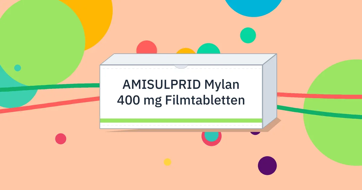 Symbolbild: Packung mit der Aufschrift AMISULPRID Mylan 400 mg Filmtabletten (PZN 10823808) – Verfügbarkeit und Bezug in Apotheken in Frankfurt am Main