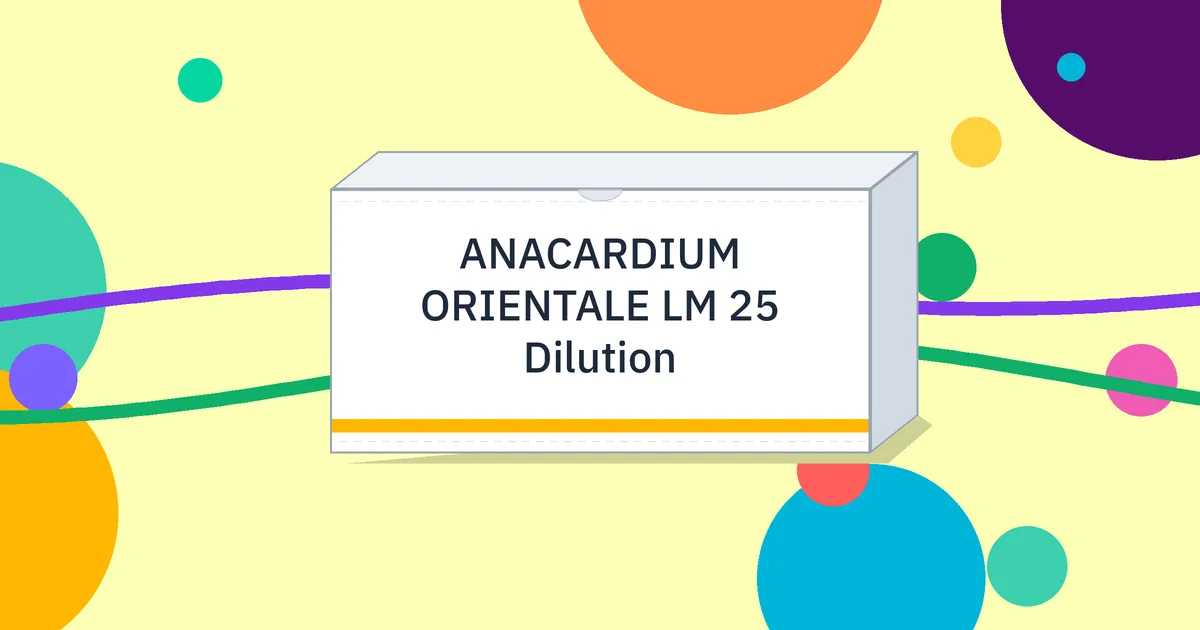 Symbolbild: Packung mit der Aufschrift ANACARDIUM ORIENTALE LM 25 Dilution (PZN 12762117) – Verfügbarkeit und Bezug in Apotheken in Frankfurt am Main