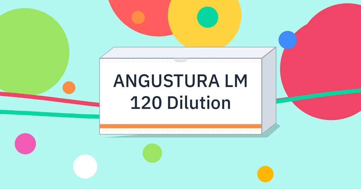 Symbolbild: Packung mit der Aufschrift ANGUSTURA LM 120 Dilution (PZN 13368747) – Verfügbarkeit und Bezug in Apotheken in Frankfurt am Main