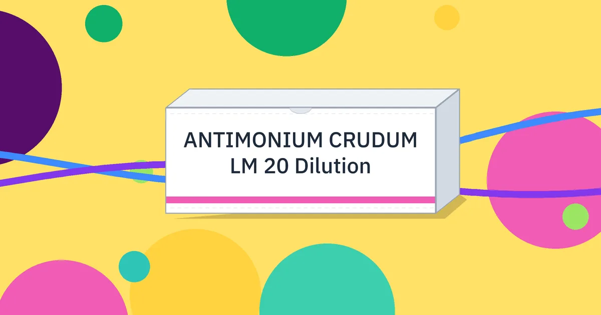 Symbolbild: Packung mit der Aufschrift ANTIMONIUM CRUDUM LM 20 Dilution (PZN 12763884) – Verfügbarkeit und Bezug in Apotheken in Frankfurt am Main
