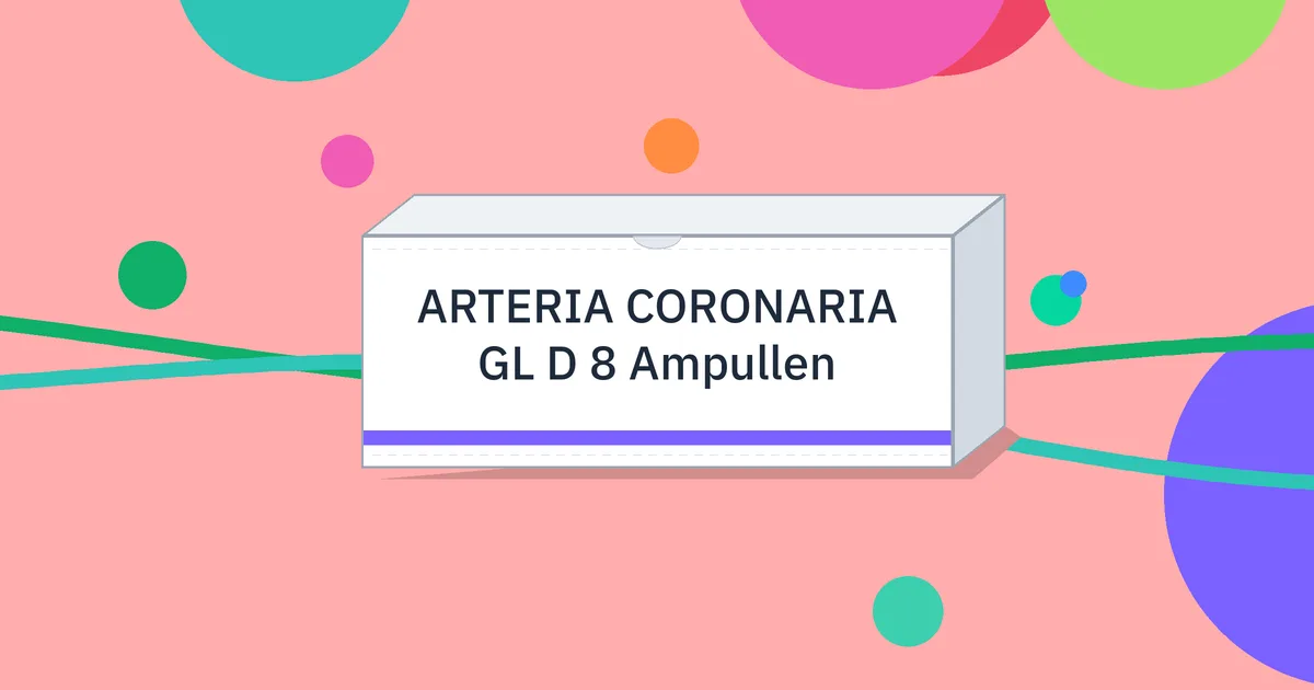 Symbolbild: Packung mit der Aufschrift ARTERIA CORONARIA GL D 8 Ampullen (PZN 03359279) – Verfügbarkeit und Bezug in Apotheken in Frankfurt am Main