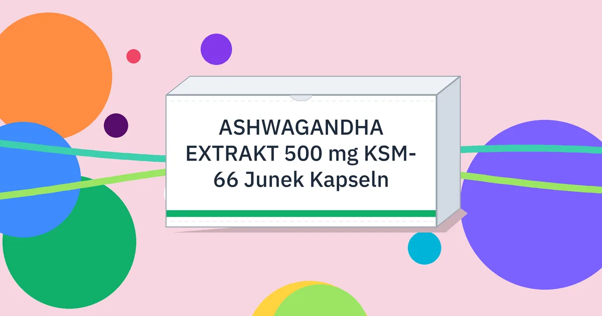 Symbolbild: Packung mit der Aufschrift ASHWAGANDHA EXTRAKT 500 mg KSM-66 Junek Kapseln (PZN 20807130) – Verfügbarkeit und Bezug in Apotheken in Frankfurt am Main