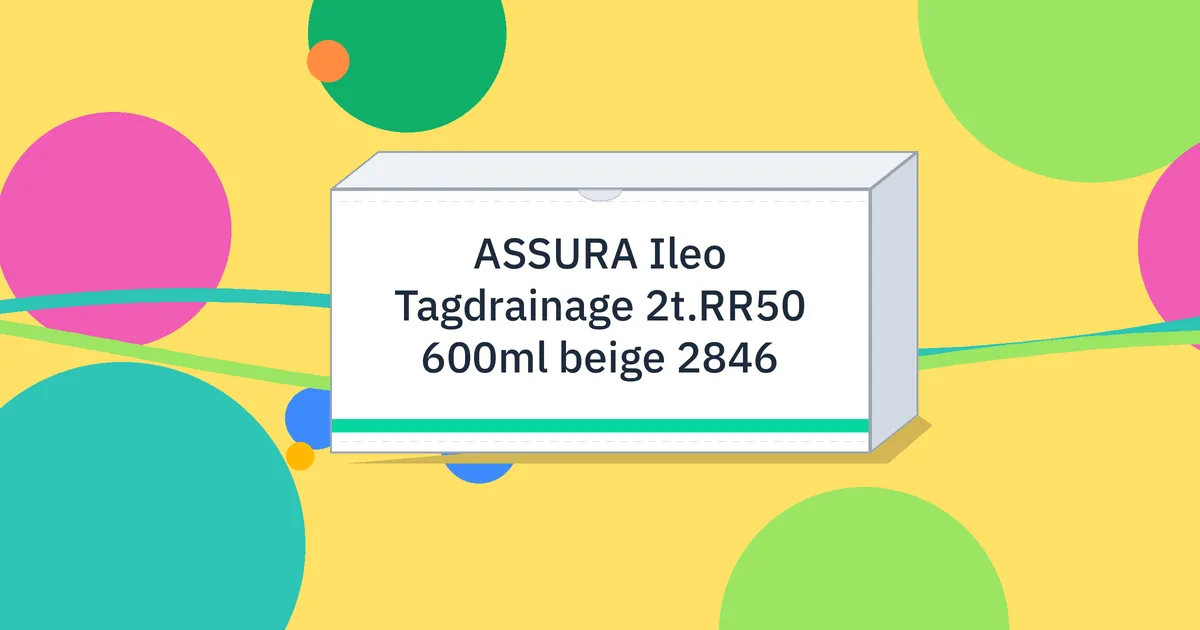 Symbolbild: Packung mit der Aufschrift ASSURA Ileo Tagdrainage 2t.RR50 600ml beige 2846 (PZN 00742291) – Verfügbarkeit und Bezug in Apotheken in Frankfurt am Main