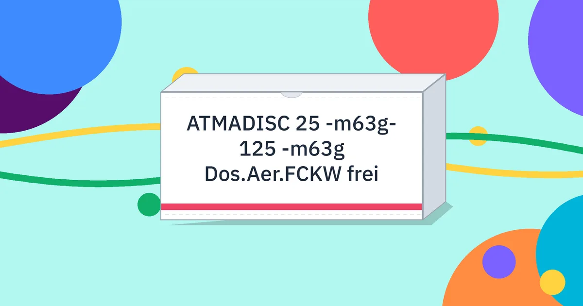 Symbolbild: Packung mit der Aufschrift ATMADISC 25 -m63g-125 -m63g Dos.Aer.FCKW frei (PZN 16792055) – Verfügbarkeit und Bezug in Apotheken in Frankfurt am Main