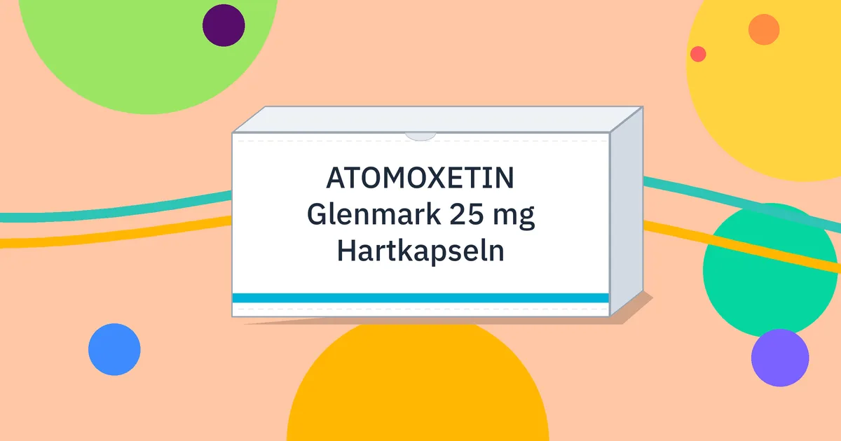Symbolbild: Packung mit der Aufschrift ATOMOXETIN Glenmark 25 mg Hartkapseln (PZN 15211501) – Verfügbarkeit und Bezug in Apotheken in Frankfurt am Main