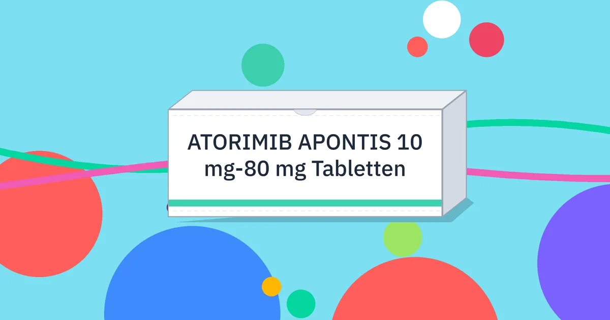 Symbolbild: Packung mit der Aufschrift ATORIMIB APONTIS 10 mg-80 mg Tabletten (PZN 19906128) – Verfügbarkeit und Bezug in Apotheken in Frankfurt am Main