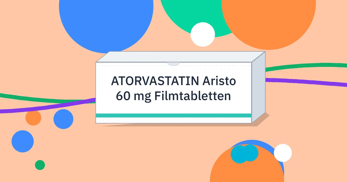 Symbolbild: Packung mit der Aufschrift ATORVASTATIN Aristo 60 mg Filmtabletten (PZN 14359549) – Verfügbarkeit und Bezug in Apotheken in Frankfurt am Main
