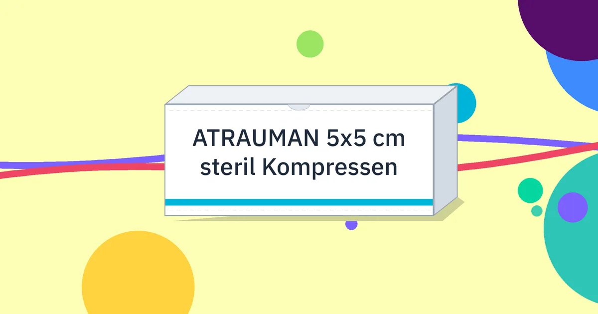 Symbolbild: Packung mit der Aufschrift ATRAUMAN 5x5 cm steril Kompressen (PZN 20165654) – Verfügbarkeit und Bezug in Apotheken in Frankfurt am Main