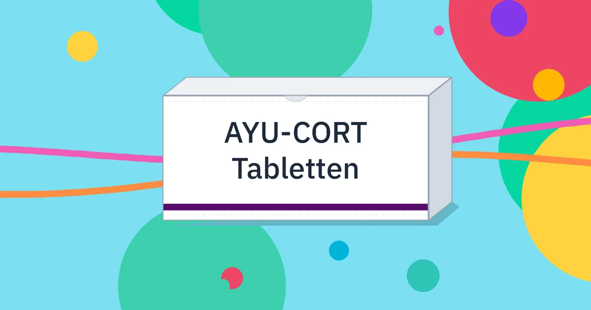 Symbolbild: Packung mit der Aufschrift AYU-CORT Tabletten (PZN 16588886) – Verfügbarkeit und Bezug in Apotheken in Frankfurt am Main