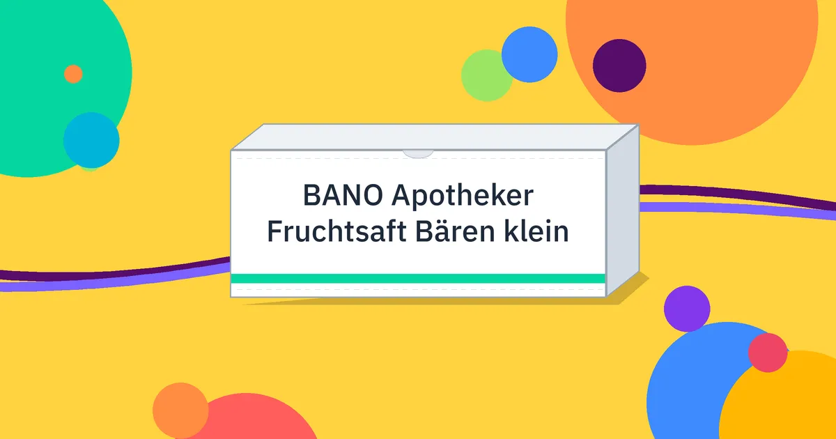 Symbolbild: Packung mit der Aufschrift BANO Apotheker Fruchtsaft Bären klein (PZN 16135268) – Verfügbarkeit und Bezug in Apotheken in Frankfurt am Main