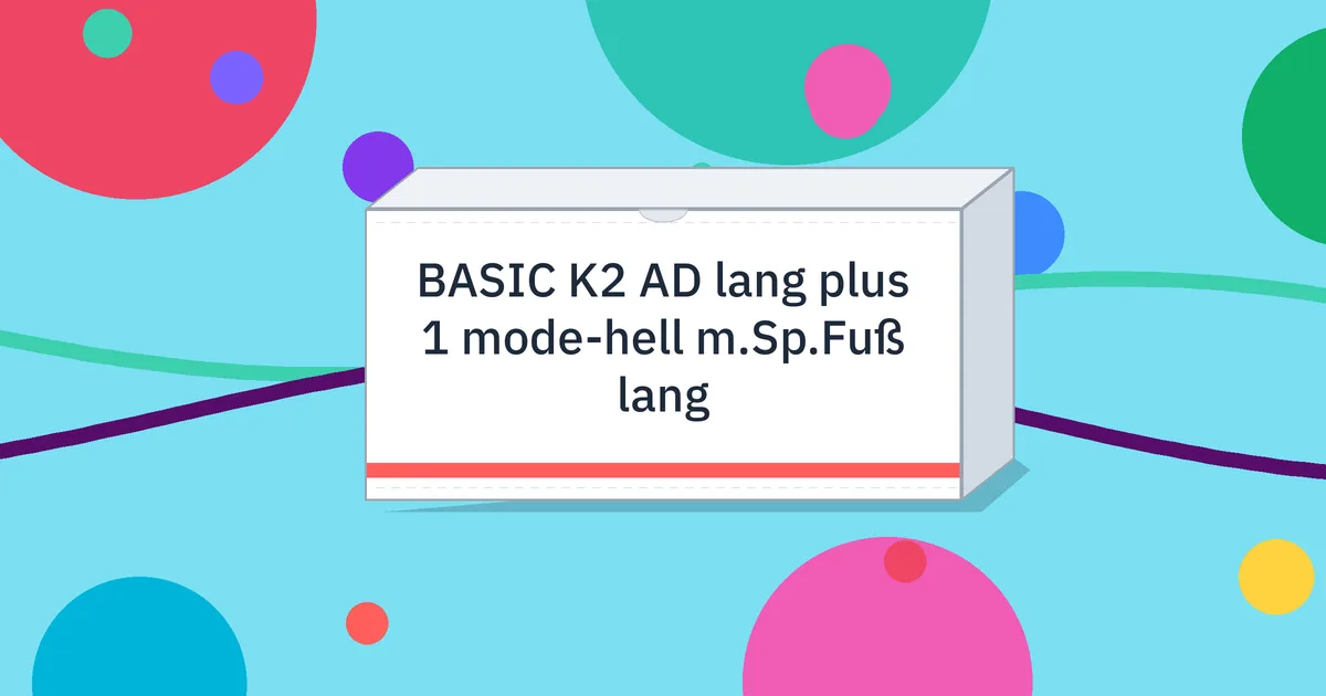 Symbolbild: Packung mit der Aufschrift BASIC K2 AD lang plus 1 mode-hell m.Sp.Fuß lang (PZN 20263629) – Verfügbarkeit und Bezug in Apotheken in Frankfurt am Main