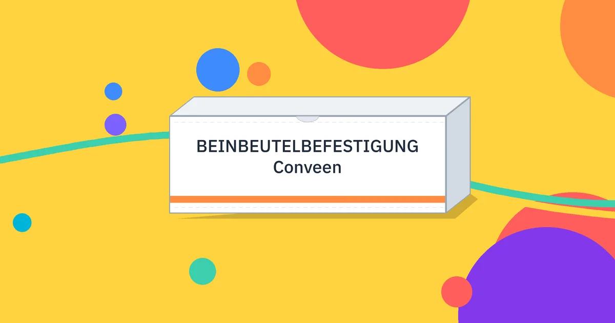 Symbolbild: Packung mit der Aufschrift BEINBEUTELBEFESTIGUNG Conveen (PZN 10122690) – Verfügbarkeit und Bezug in Apotheken in Frankfurt am Main