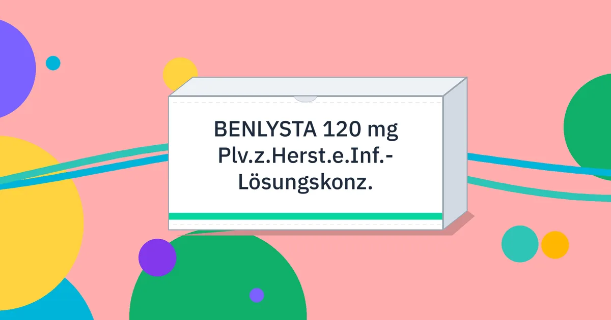 Symbolbild: Packung mit der Aufschrift BENLYSTA 120 mg Plv.z.Herst.e.Inf.-Lösungskonz. (PZN 08878021) – Verfügbarkeit und Bezug in Apotheken in Frankfurt am Main