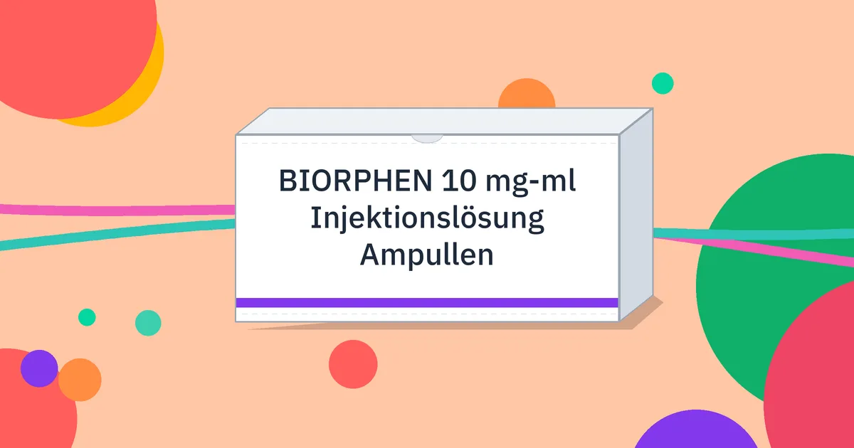Symbolbild: Packung mit der Aufschrift BIORPHEN 10 mg-ml Injektionslösung Ampullen (PZN 12723695) – Verfügbarkeit und Bezug in Apotheken in Frankfurt am Main