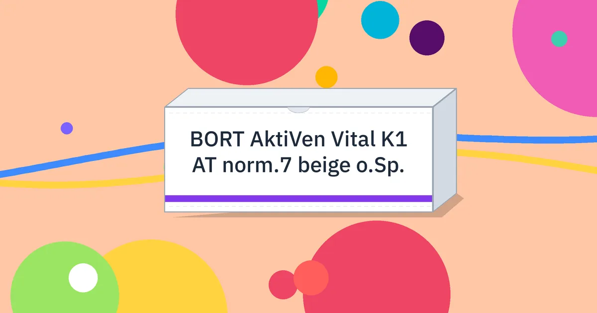 Symbolbild: Packung mit der Aufschrift BORT AktiVen Vital K1 AT norm.7 beige o.Sp. (PZN 13738339) – Verfügbarkeit und Bezug in Apotheken in Frankfurt am Main