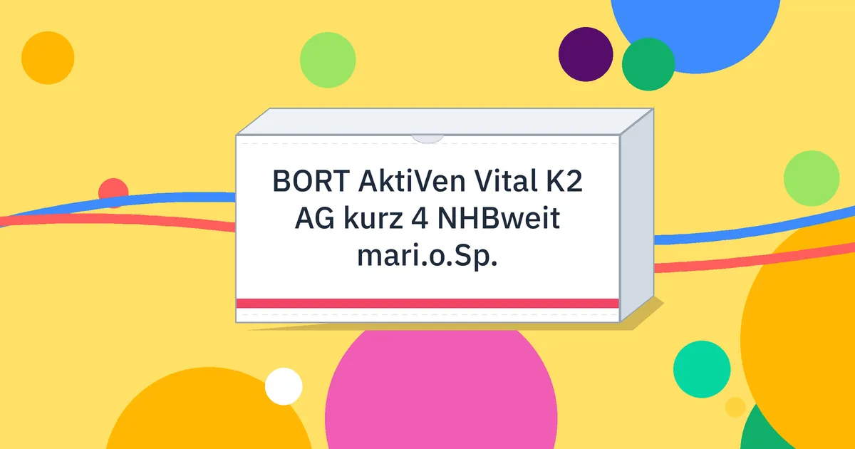 Symbolbild: Packung mit der Aufschrift BORT AktiVen Vital K2 AG kurz 4 NHBweit mari.o.Sp. (PZN 13733052) – Verfügbarkeit und Bezug in Apotheken in Frankfurt am Main