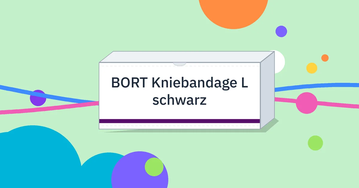 Symbolbild: Packung mit der Aufschrift BORT Kniebandage L schwarz (PZN 05539577) – Verfügbarkeit und Bezug in Apotheken in Frankfurt am Main