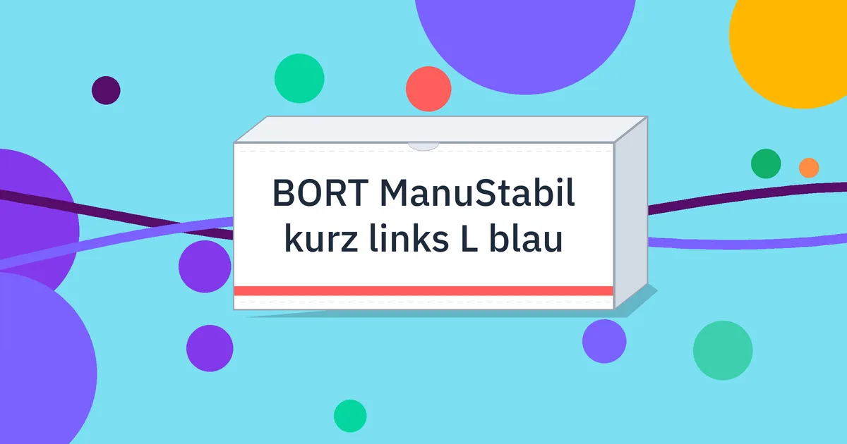 Symbolbild: Packung mit der Aufschrift BORT ManuStabil kurz links L blau (PZN 00825077) – Verfügbarkeit und Bezug in Apotheken in Frankfurt am Main