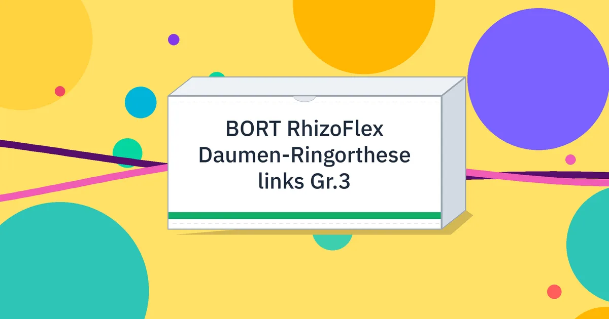 Symbolbild: Packung mit der Aufschrift BORT RhizoFlex Daumen-Ringorthese links Gr.3 (PZN 13424167) – Verfügbarkeit und Bezug in Apotheken in Frankfurt am Main